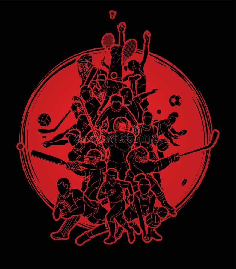 Sports Mix Sport Players Action Cartoon Graphic Vector Stock Vector ...