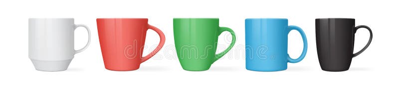 Colorful Mugs of Different Shapes Isolated on a White Background Stock ...