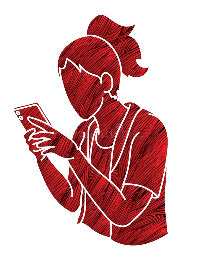 Woman Typing Text.Woman Using Smartphone Cartoon Graphic Vector. Stock ...