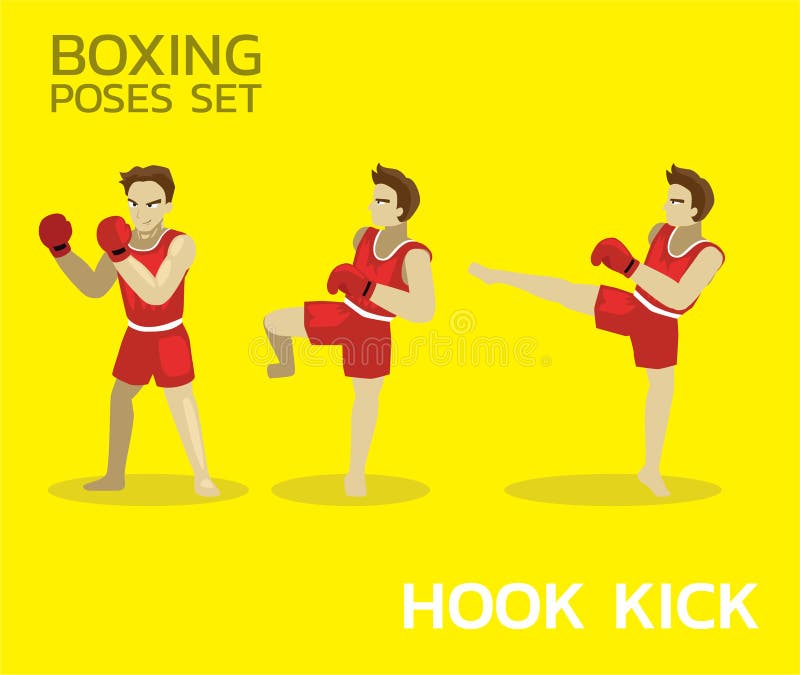 Hook Kick Manga Boxing Poses Set Man Cartoon Vector Illustration Stock ...