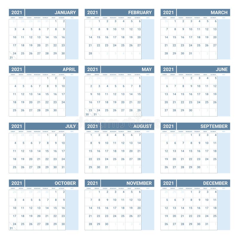 Calendar Yearly Planner Template for 2021. Printable Template Stock ...