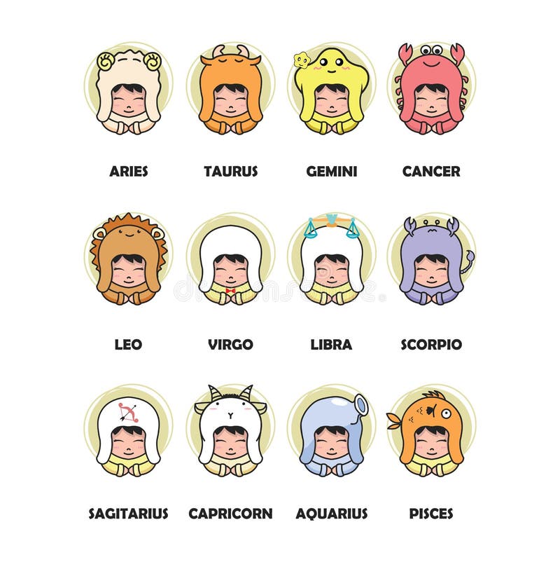 Zodiac with the Theme of Children Stock Vector - Illustration of fish ...