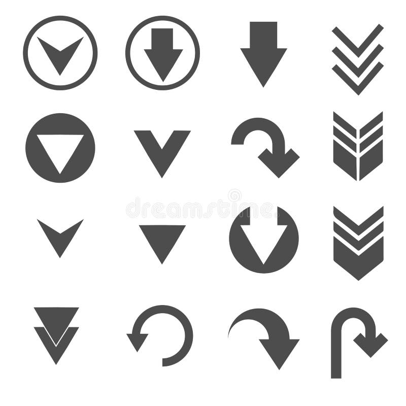 Down arrow sign icons set stock illustration. Illustration of outline ...