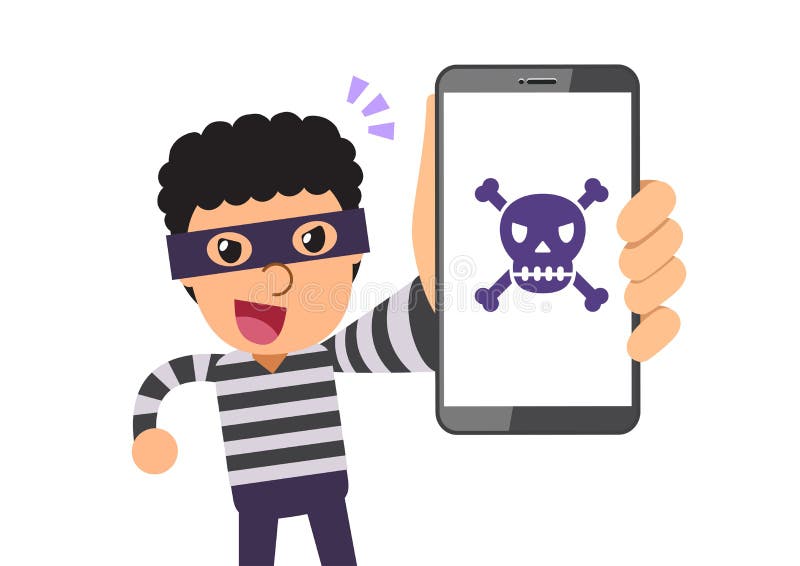 Cartoon Character Thief with Smartphone Stock Vector - Illustration of ...