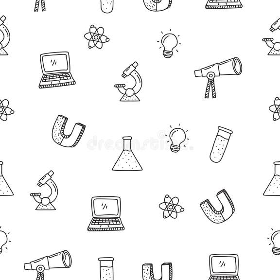Science Doodle Pattern Background in Cute Hand Drawn Style Stock Vector ...