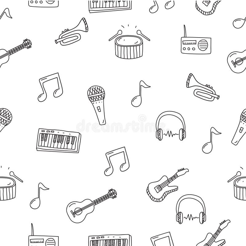 Music Doodle Seamless Pattern in Cute Hand Drawn Style Stock Vector ...