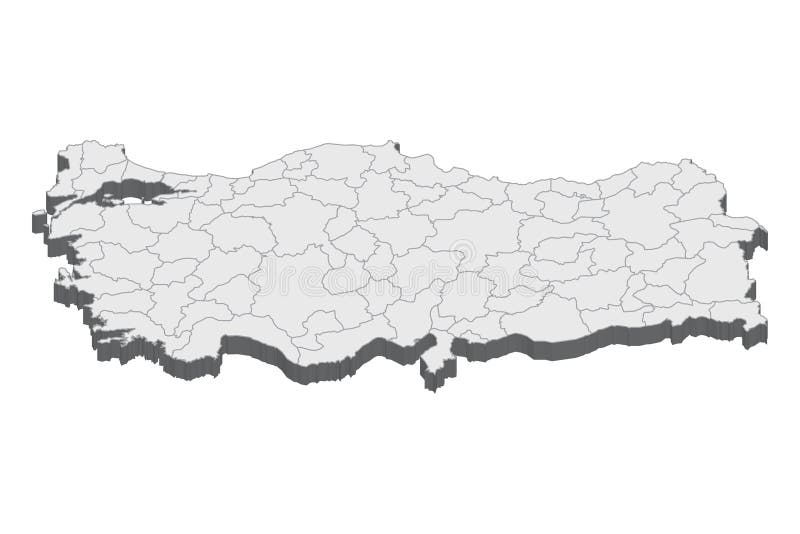 Turkey Map in 3D. 3d Map with Borders of Regions. Stock Illustration ...