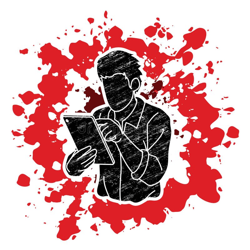 Man Using Digital Tablet Cartoon Graphic Stock Vector - Illustration of ...