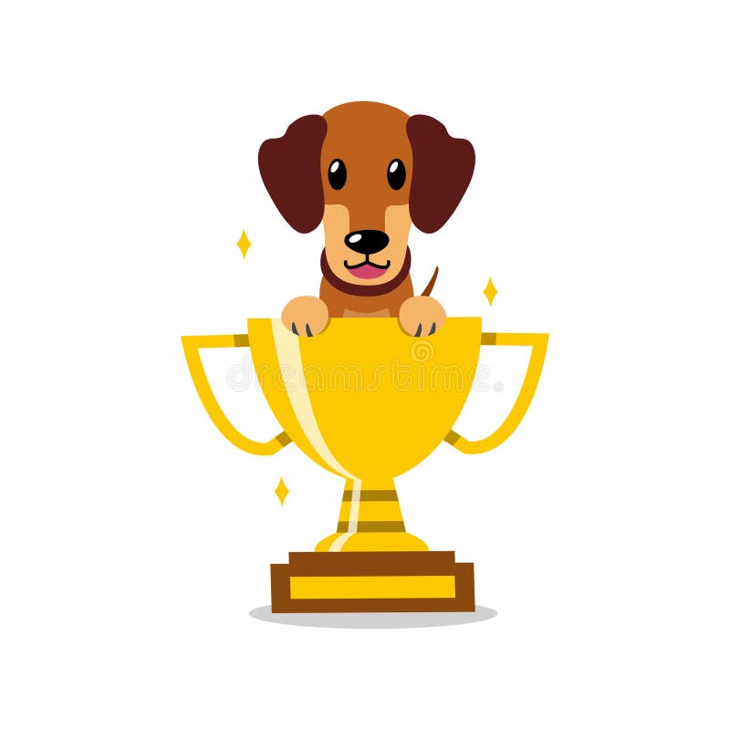 Cartoon Character Dachshund Dog with Gold Trophy Cup Award Stock Vector ...