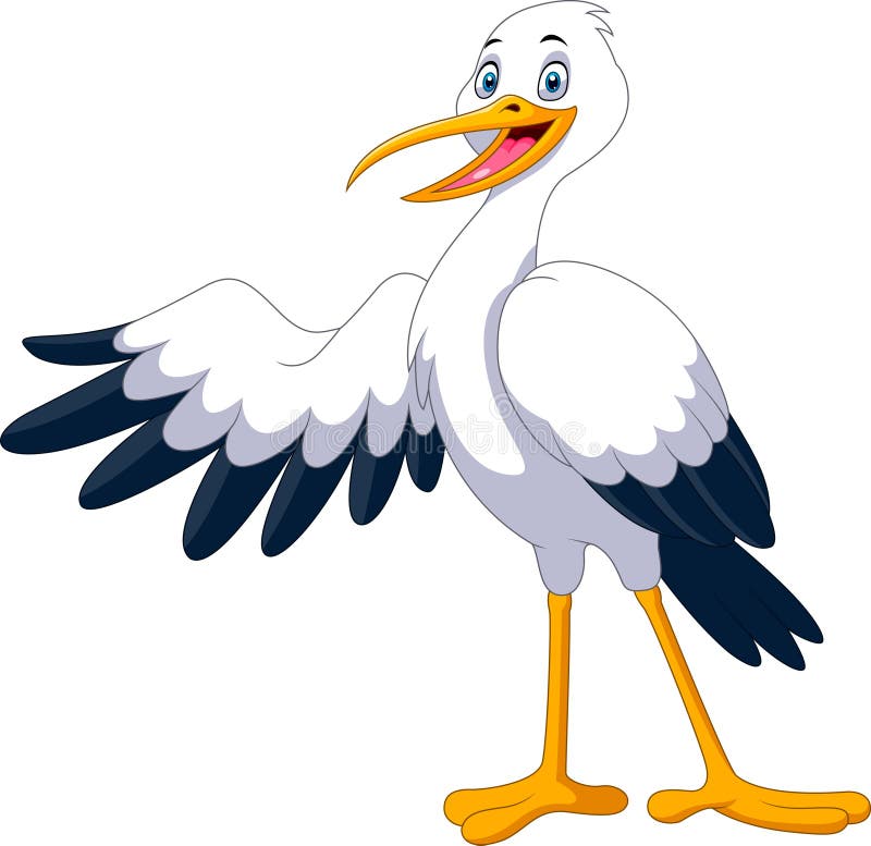 Cute Cartoon Stork Posing Waving Stock Vector - Illustration of happy ...