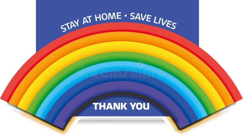 Rainbow with Stay at Home Message Stock Illustration - Illustration of ...