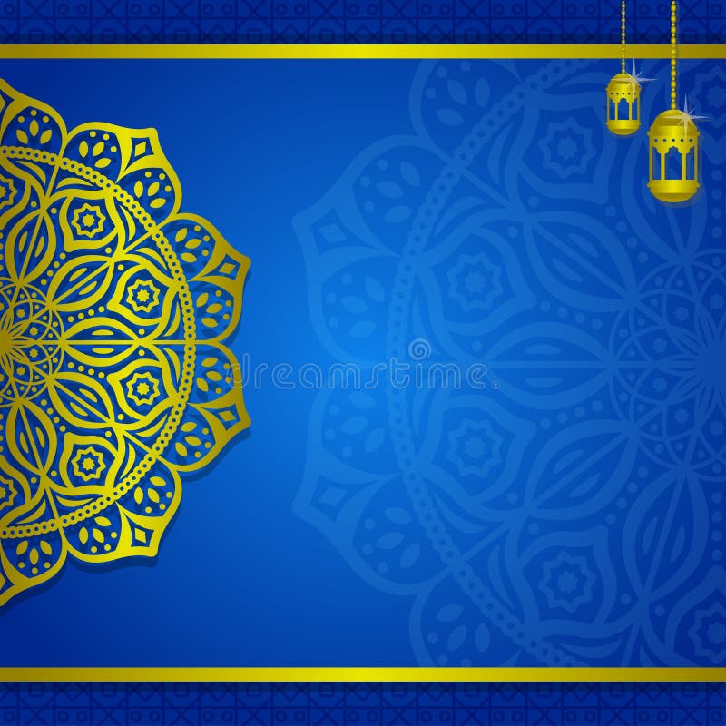 Blue Islamic Background with Lantern and Mandala Decoration Stock ...