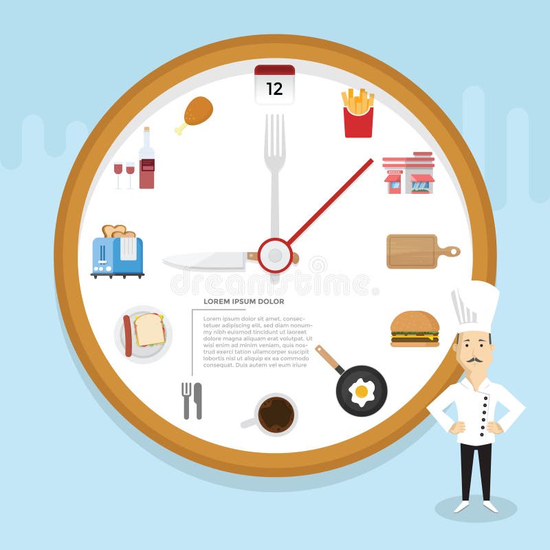 Clock Restaurant Concept stock vector. Illustration of graph - 179245437