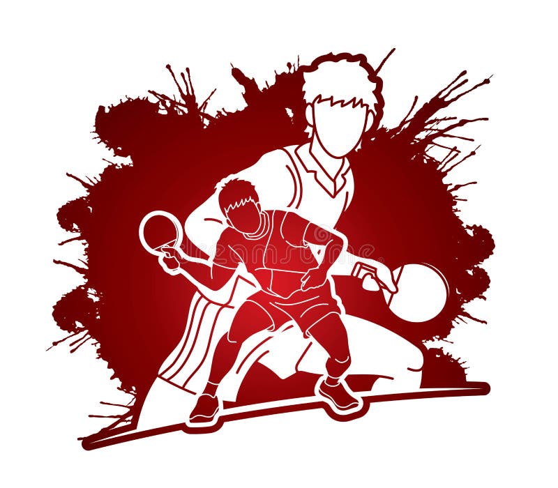 Group of Ping Pong Players, Table Tennis Players Action Cartoon Sport ...