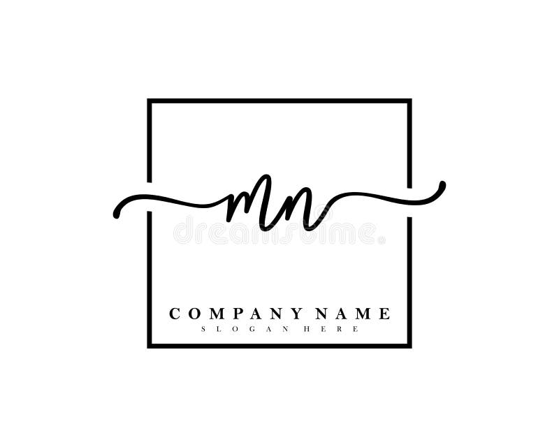 MN Initial Handwriting with Square Frame Stock Vector - Illustration of ...