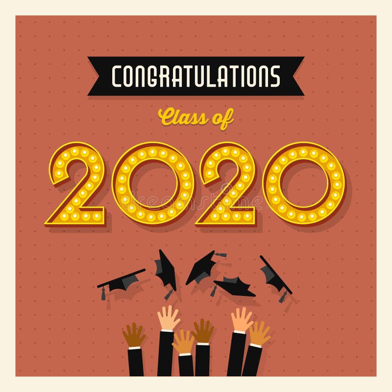 2020 Graduation Greeting Card or Banner Design with Vintage Light Bulb ...