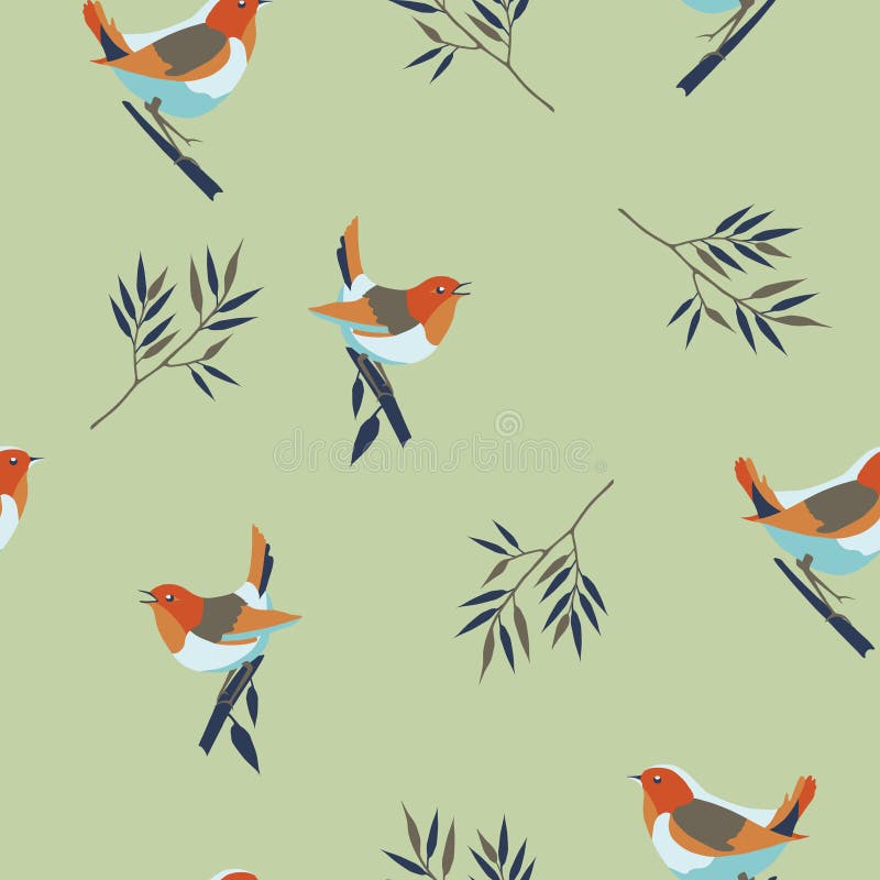 Vector Seamless Background with Robin Birds Stock Vector - Illustration ...