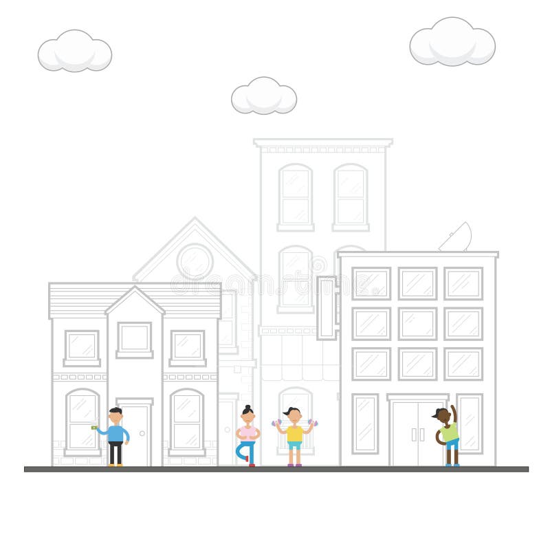 People in the town stock vector. Illustration of sketch - 179442759