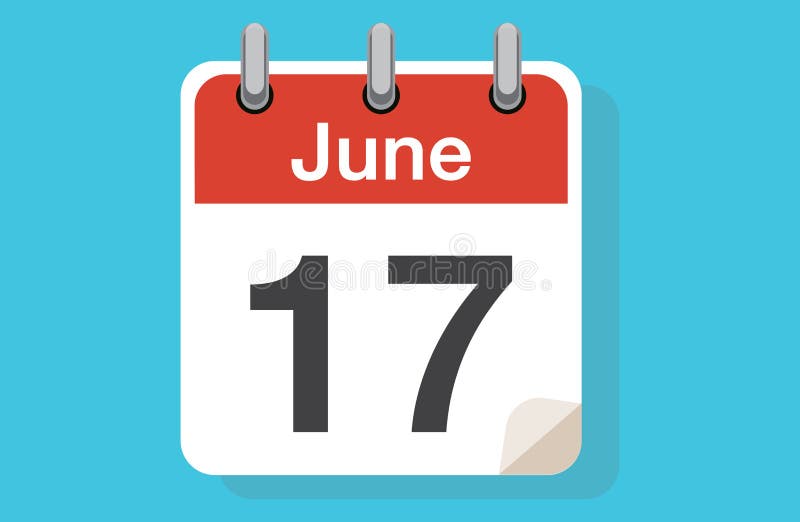 June 17 - Calendar Icon - Vector Illustration. Red Desk Paper Summer ...