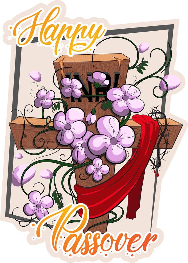 Happy Passover, Cross with Flowers Stock Vector - Illustration of ...