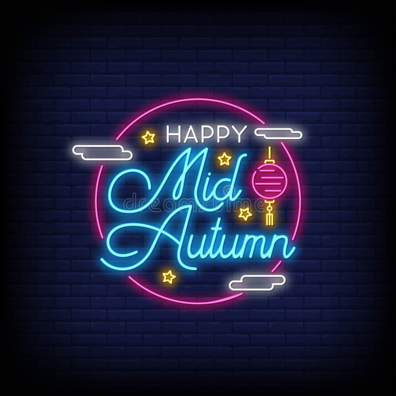 Happy Mid Autumn Neon Signs Style Text Vector Stock Vector ...