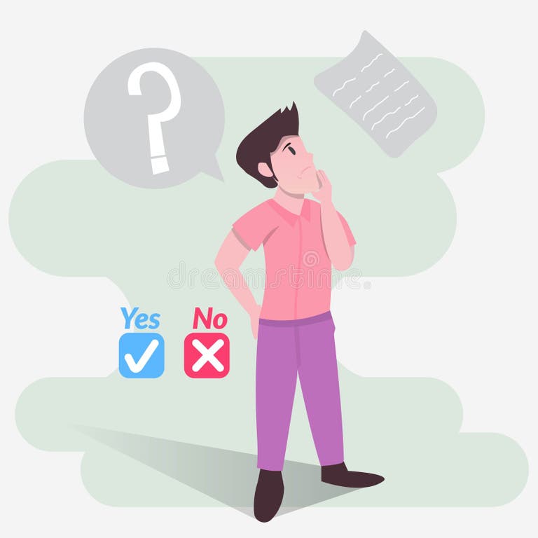 Illustration Man Confused Choosing Option Yes or No Approval Offer ...