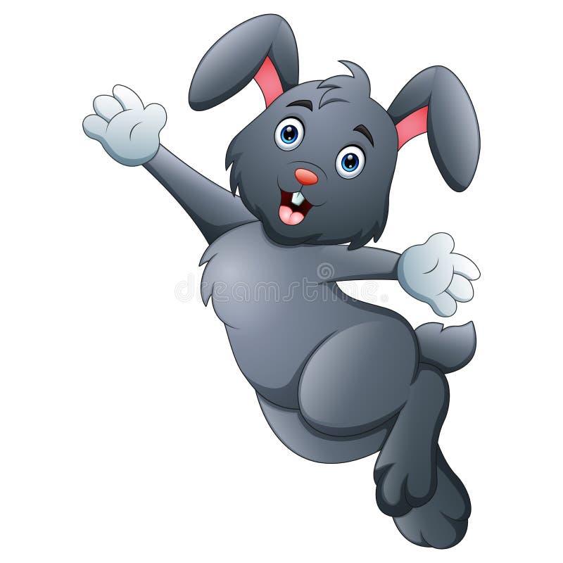 Happy Rabbit Cartoon Waving and Dancing Stock Vector - Illustration of ...
