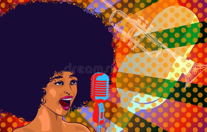 Woman Soul Singer. Afro Hairstyle. Vector Image. Jazz and Blues Music ...