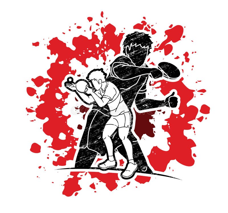 Group of Ping Pong Players, Table Tennis Players Action Cartoon Sport ...