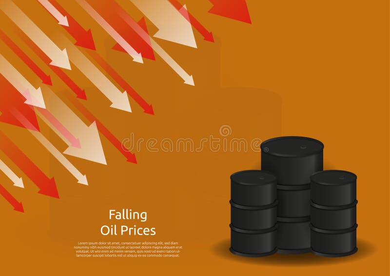 Flat Illustration of Oil Barrels with Falling Arrow Graph. Falling Oil Prices Concept. Stock ...