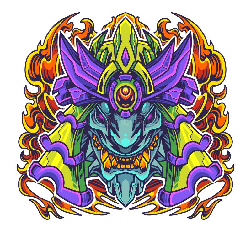 King Oni samurai head logo stock vector. Illustration of vector - 180194389