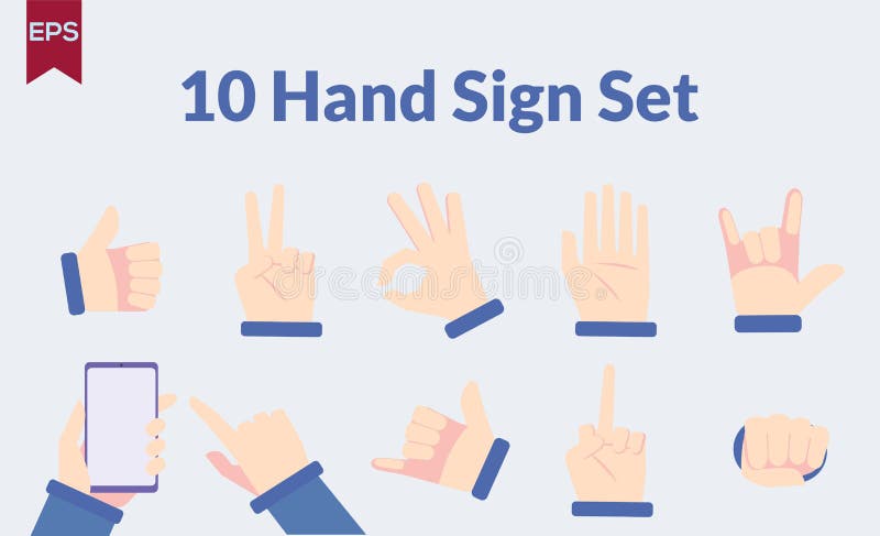 10 Hand Sign Set, Flat Illustration. Gesturing Hands Stock Vector ...