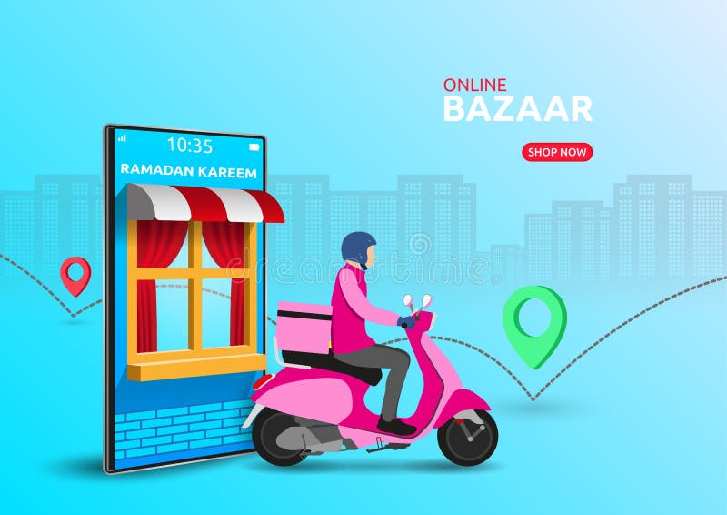 Online Bazaar Vector Concept Via Smartphone. Food and Beverages ...