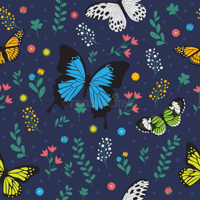 Seamless Floral Butterfly Pattern Stock Vector - Illustration of flower ...