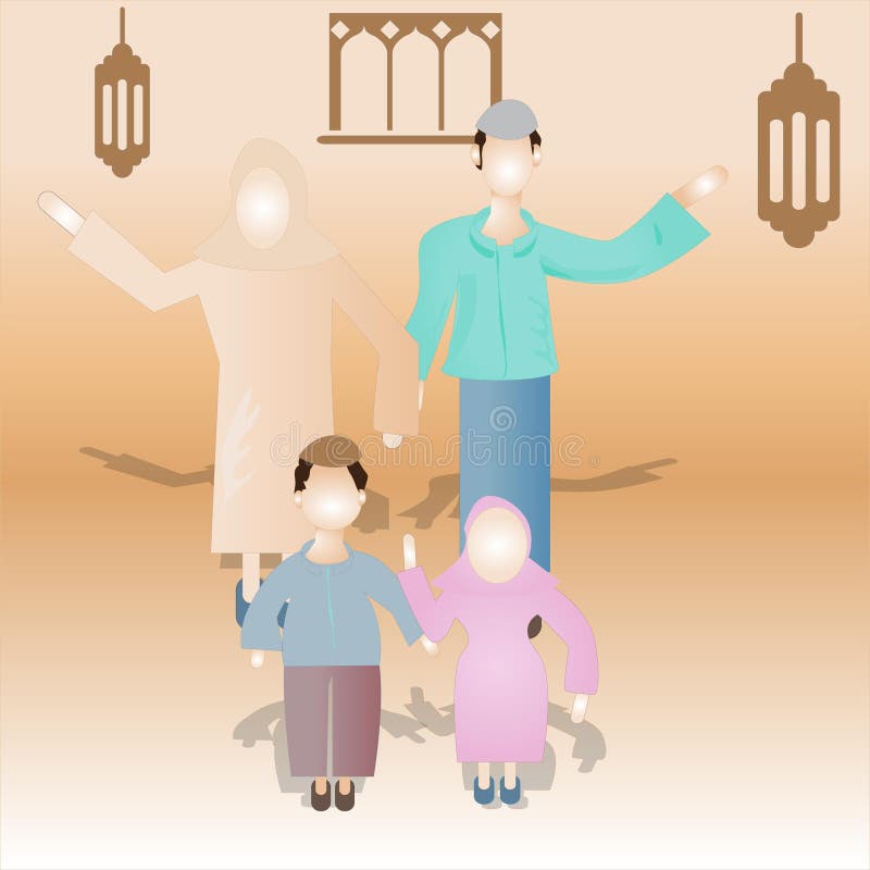 Moslem Family Celebrating Ramadan Joyfully Stock Vector - Illustration ...