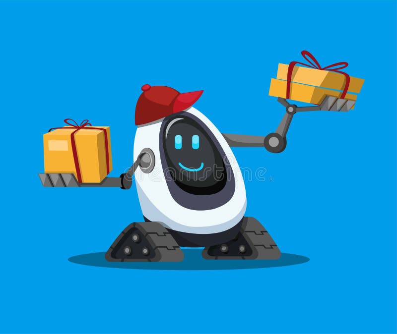 Robot Assistance Carrying Cardboard Box Package, Courier Robot Delivery ...