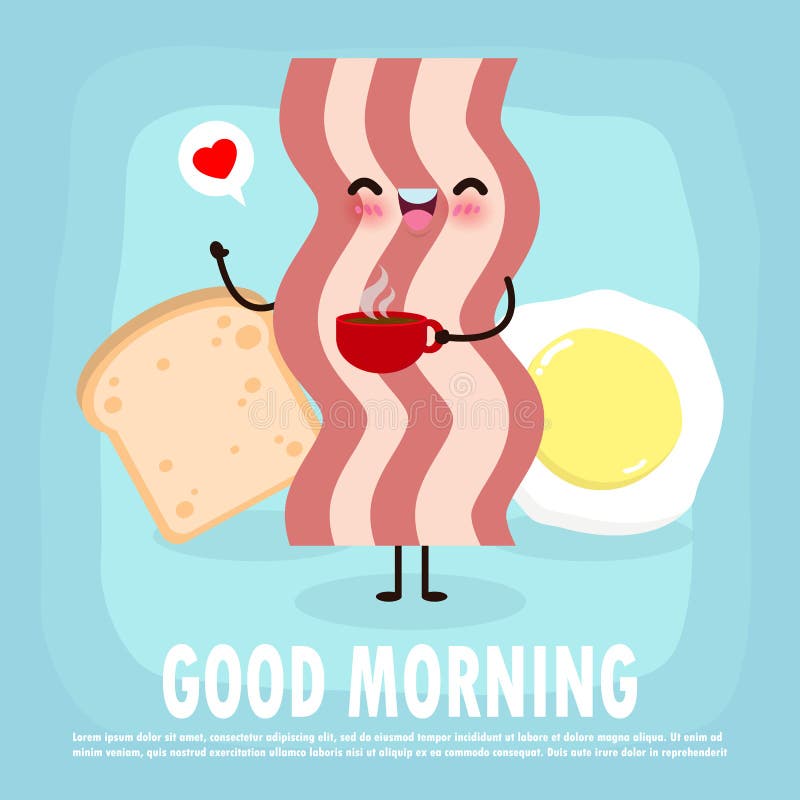 Good Morning Cute Cartoon Happy Coffee Cup, Egg, Toast, Bacon ...