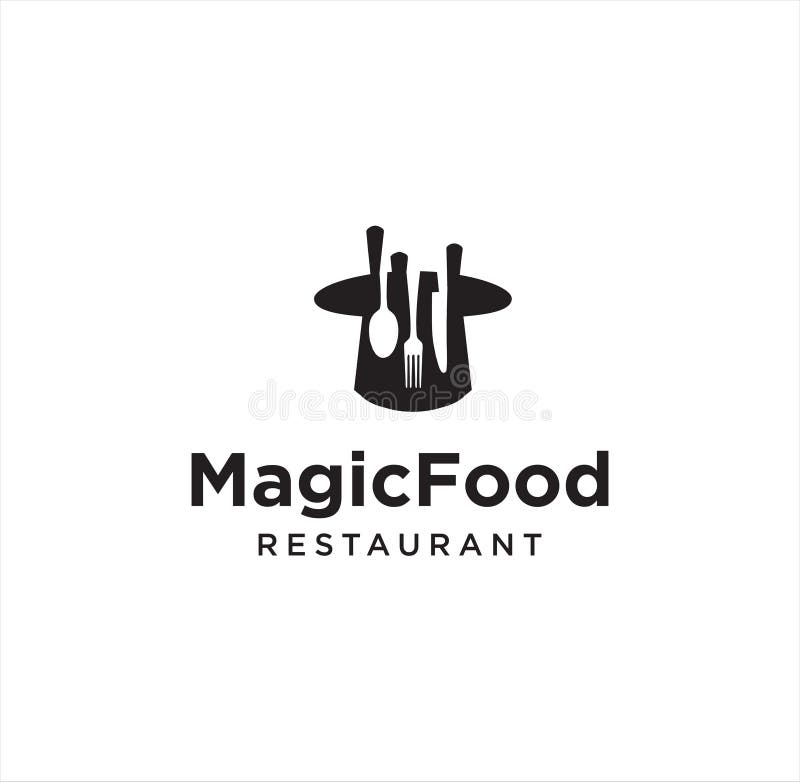 Magic Food Logo Vintage Hipster Retro, Fork and Spoon Food in Magic Hat ...