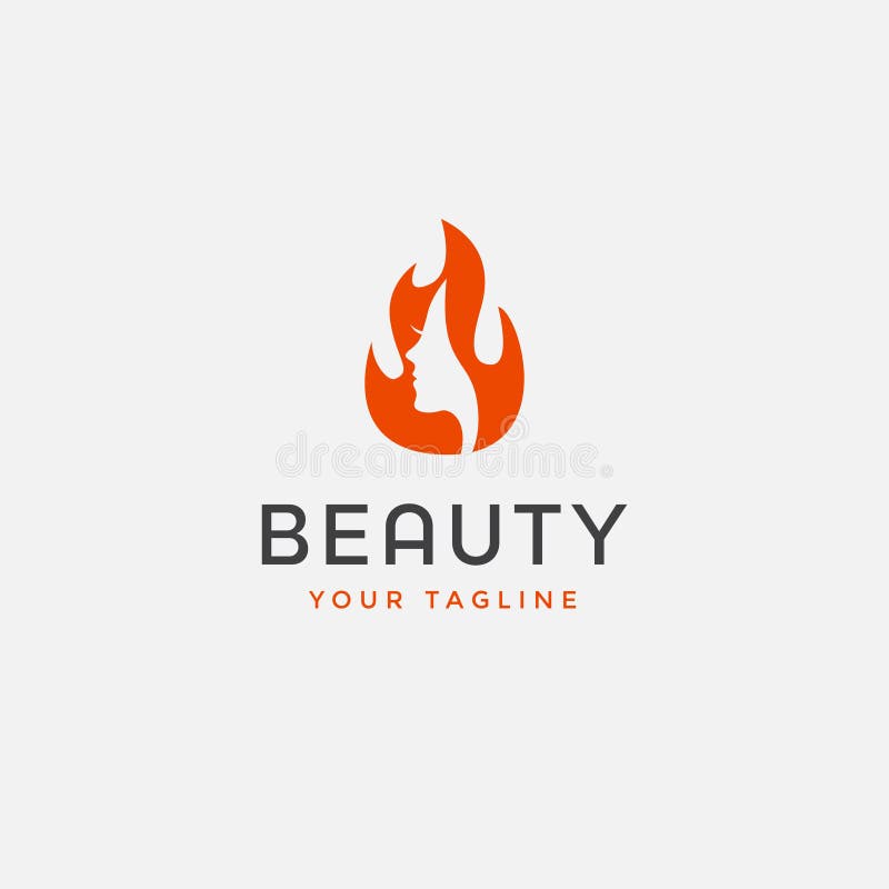 Beauty Woman Fashion Logo. Abstract Girl in Fire Symbol Stock ...