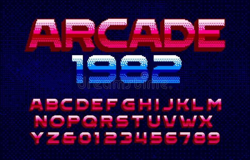 Pixel Arcade Alphabet Font. 3D Effect Letters, Numbers and Symbols ...
