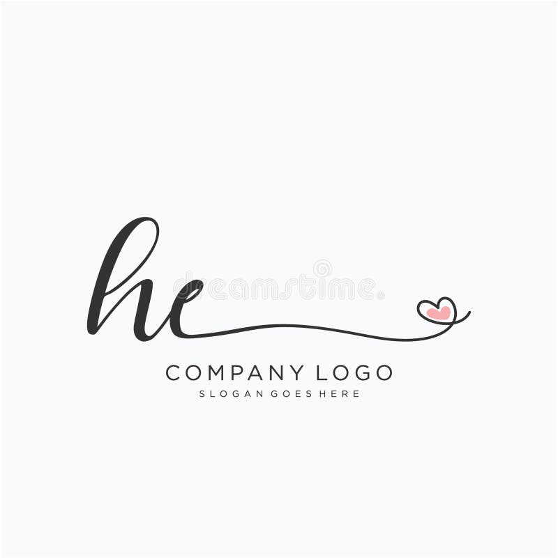 He Initial Handwriting Logo Design Stock Vector - Illustration of ...