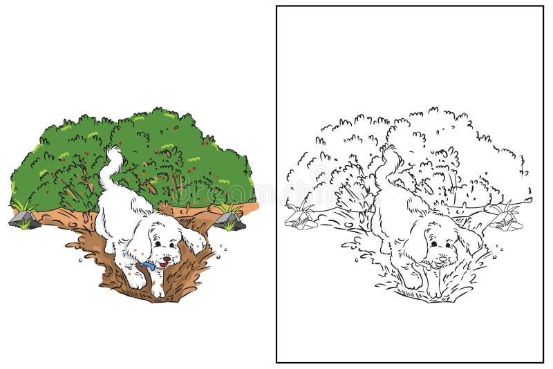 Dog Dig Soil in Garden Coloring Page Vector Stock Vector - Illustration ...