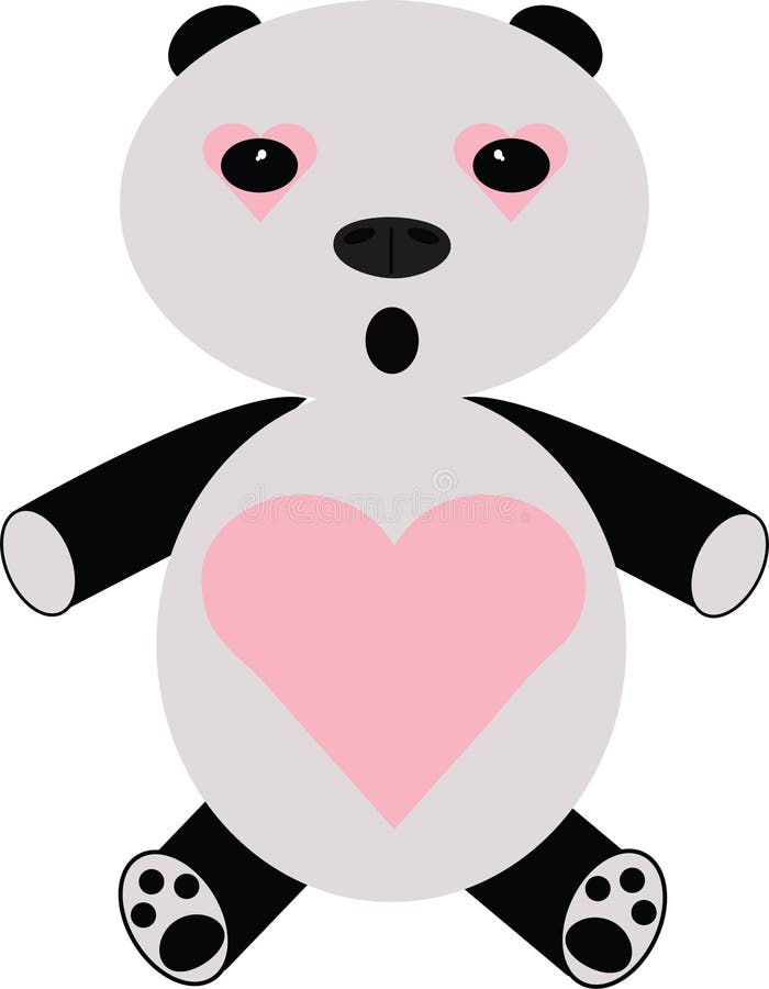 Baby Panda Bear Illustration with Pink Heart Stock Illustration ...