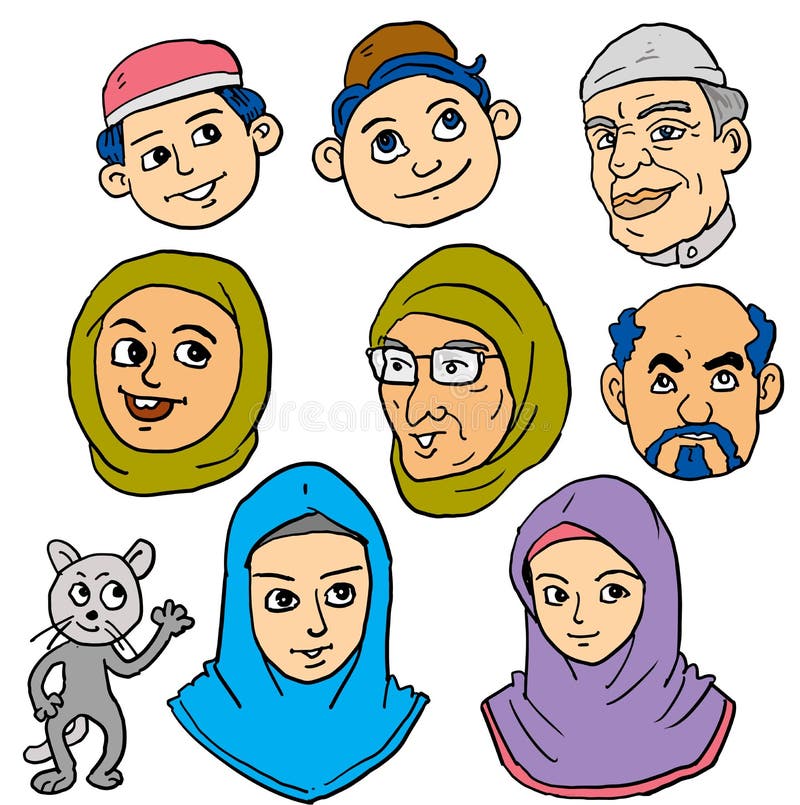 Muslim People Faces Cartoon Set Stock Vector - Illustration of culture ...