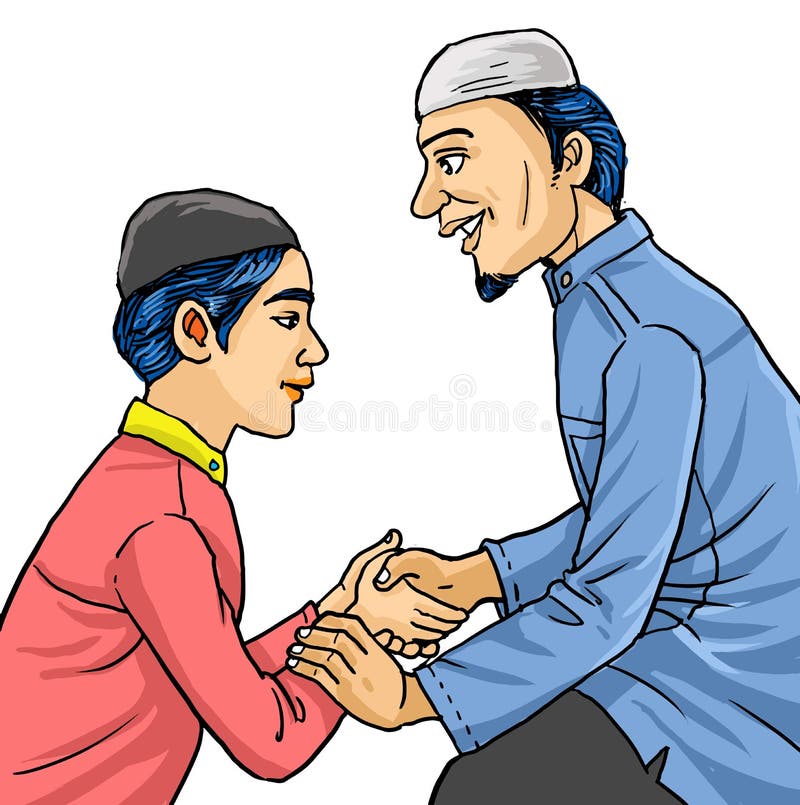 Muslim Boy and His Father Shaking Hand Stock Vector - Illustration of ...