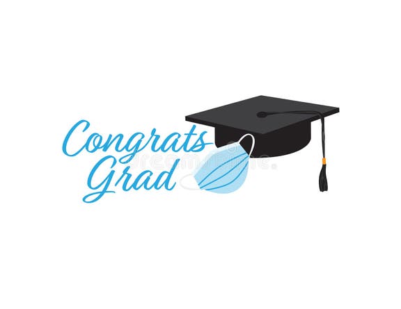Black Graduation Cap, Light Blue Face Mask and Text Congrats Grad Stock ...