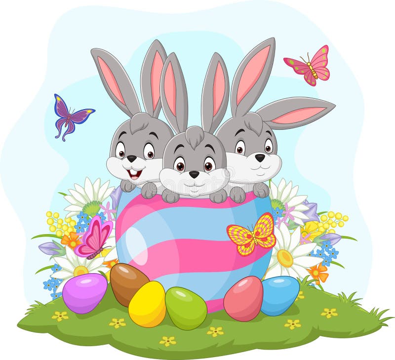 Three Easter Bunnies in the Easter Egg Stock Vector - Illustration of ...