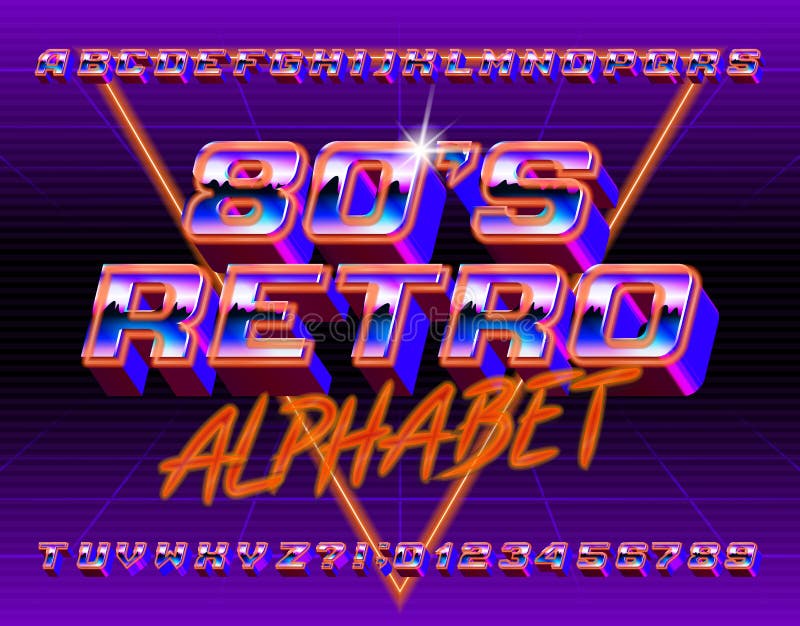80's Retro Alphabet Font. Metallic Effect Shiny Letters And Numbers ...