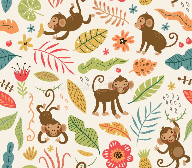 Funny Monkeys. Seamless Pattern Stock Illustration - Illustration of ...