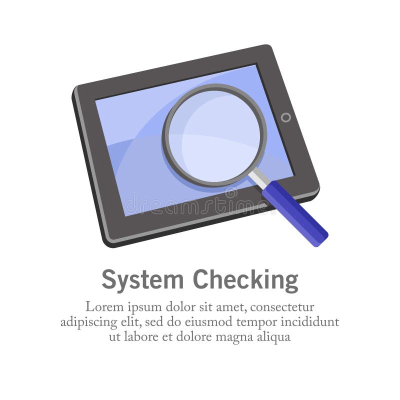 Vector Illustration of Checking a Tablet with a Magnifying Glass Stock ...